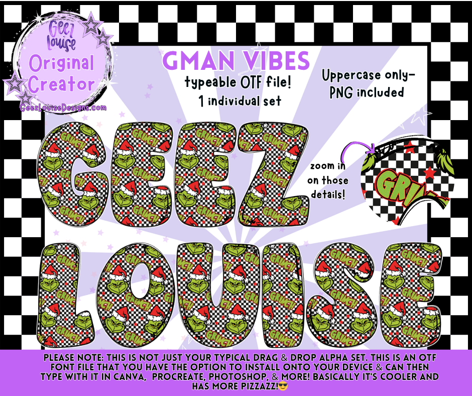 GMAN Vibes Font & PNG Alpha | Typeable OTF File – GeezLouise