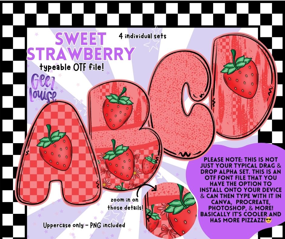 Sweet Strawberry (4 sets) - TYPEABLE OTF Font - Alpha Set - Digital Do ...