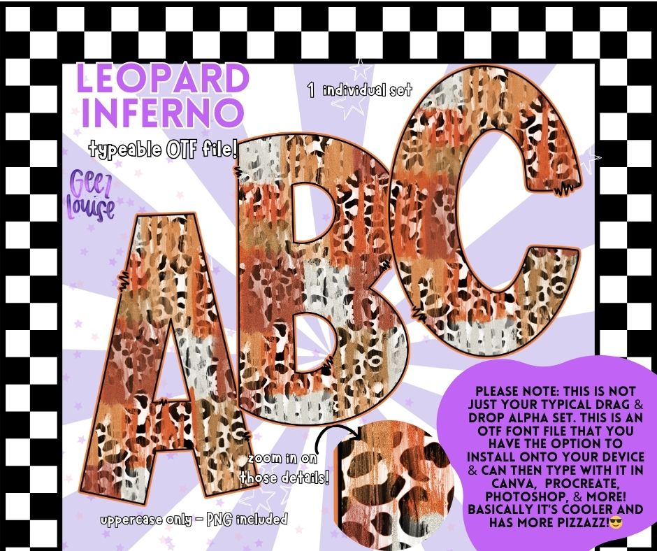 Leopard Inferno - Burnt Leopard Print OTF Font + PNG Alpha Set – GeezLouise