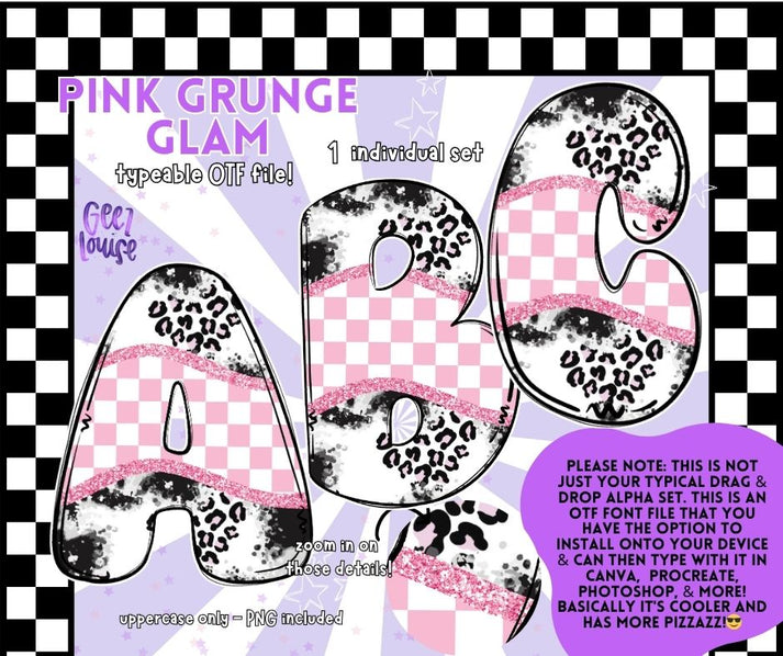 Pink Grunge Glam - Leopard, Checkered & Glitter OTF Font + PNG Alpha S ...
