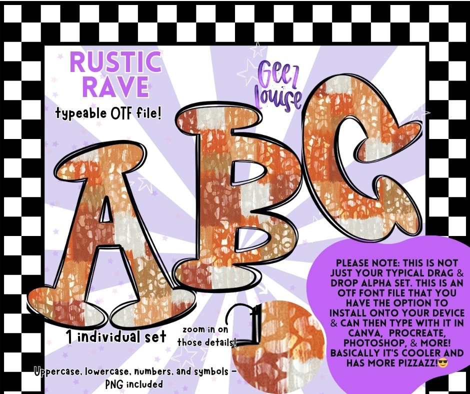 Rustic Rave - OTF Font + PNG Alpha Set – GeezLouise