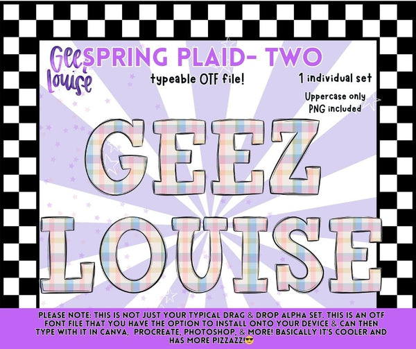 Spring Plaid Two OTF Font | Uppercase Typeface + PNG | Pastel Plaid Al ...