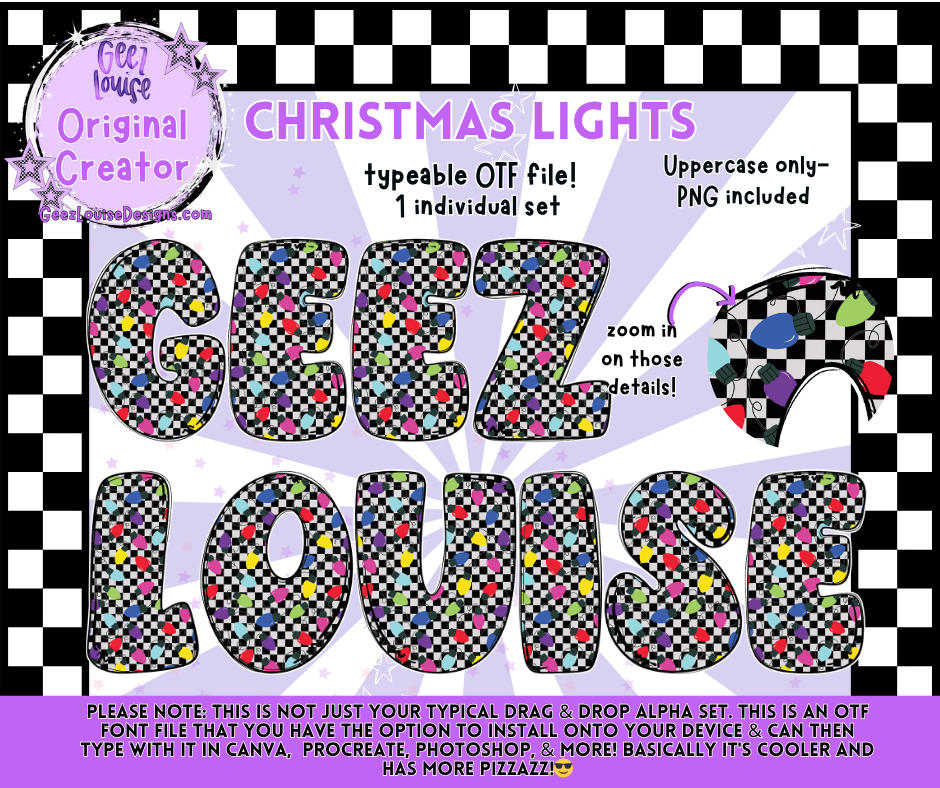 Christmas Lights Font & PNG Alpha | Typeable OTF File – GeezLouise