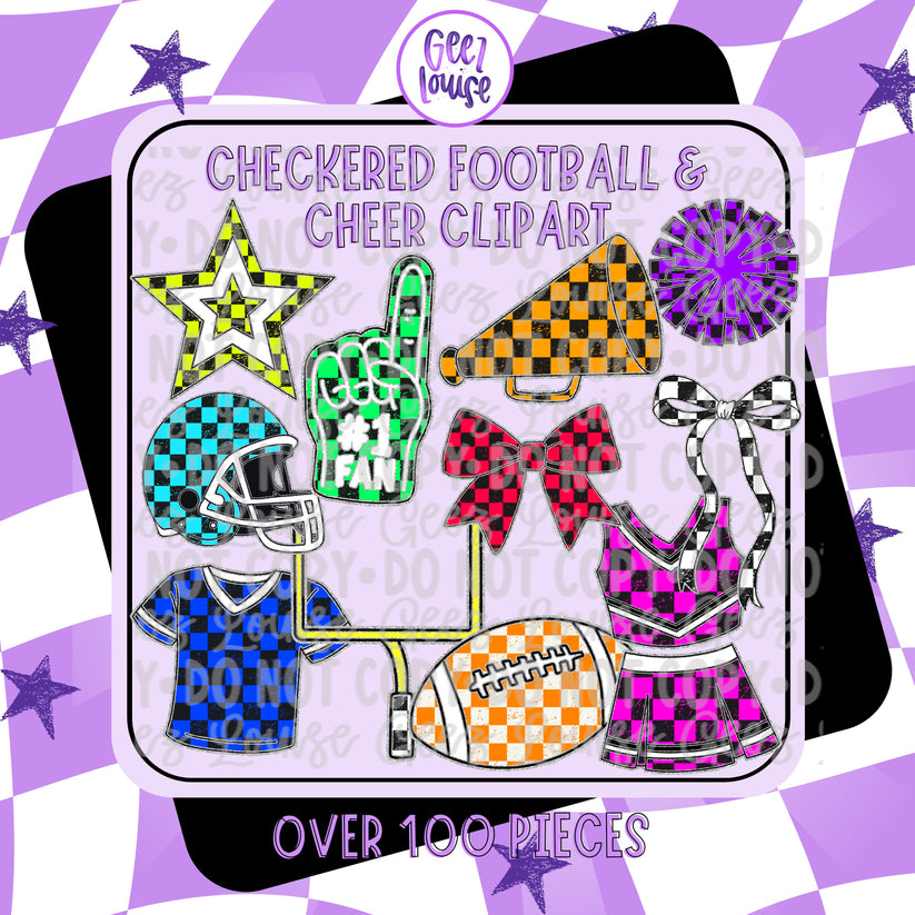 Neon Checkered Football & Cheer Clipart – 100+ Piece Bundle – GeezLouise